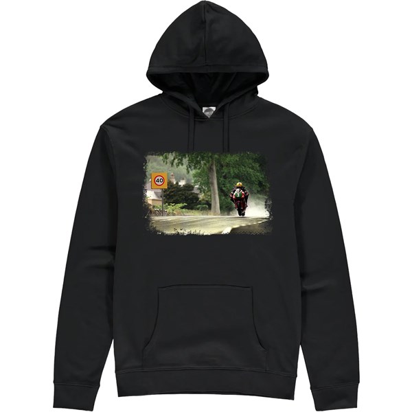 Joey Dunlop in the Rain TT 1998 Print Hoodie : Duke Video